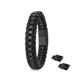 Himmelsflüsterer Schwarzes Herren-Armband aus Edelstahl und Leder | Gr.: onesize