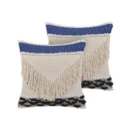 Beliani 2er-Set Dekokissen SOFCA in Beige/Blau | Gr.: onesize