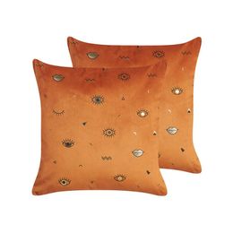 Beliani 2er-Set Dekokissen AEONIUM in Orange/Schwarz | Gr.: onesize