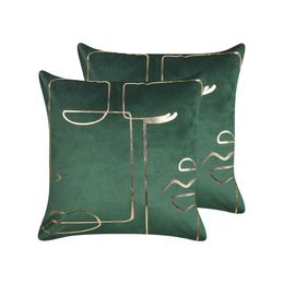 Beliani 2er-Set Dekokissen PHILODENDRON in Grün/Gold | Gr.: onesize