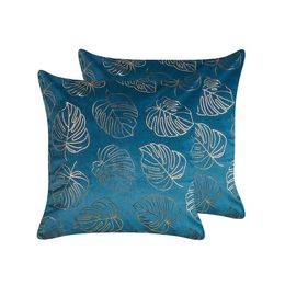 Beliani 2er-Set Dekokissen DELICIOSA in Blau/Gold | Gr.: onesize