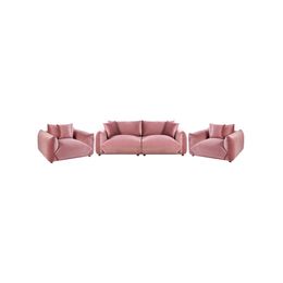 Beliani 3-tlg Sitzgruppe LUVOS in Rosa/Braun | Gr.: onesize