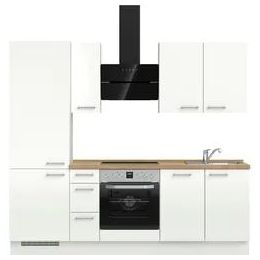 Küchenzeile Nobilia ""Laser II", Ausrichtung wählbar, Breite 240 cm", weiß (küche: weiß, korpus: alpinweiß, arbeitsplatte: eiche havanna nachbildung), B:240,3cm H:216,6cm T:60cm, Komplettküchen-Sets, vormontiert, wahlw. mit unterschiedlichen E-Geräten-Sets