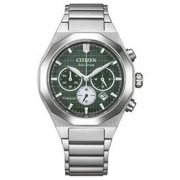 Chronograph Citizen, silber (titansilberfarben, dunkelgrün), Armbanduhren, Herren, Armbanduhr, Solar, Titan, Herrenuhr, analog, Tag, Stoppfunktion