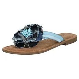 Zehentrenner Lazamani "Lazamani Zehensteg Leder", Damen, Gr. 37, blau (denim), Leder, Schuhe
