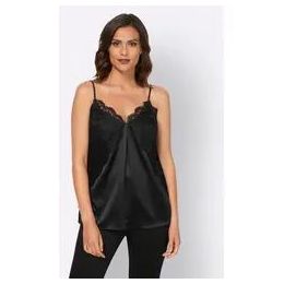 Blusentop Heine, Damen, Gr. 48, schwarz, 47% Seide, 44% Viskose, 9% Elasthan, unifarben, V-Ausschnitt, Blusen