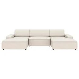Wohnlandschaft Trendmanufaktur "Graz, wahlweise mit Sitzvorschub und Bettkasten, U-Form, Breite 329 cm", grau (sandgrau), B:329cm H:73cm T:162cm, 100% Polyester, Sofas, in Cord-, haustierfreundlichem LEO Struktur- oder LUMOS-3D-Bezug
