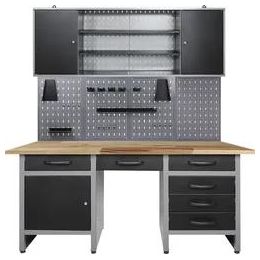 Werkstatt-Set ONDIS24 "Harry", schwarz (anthrazit, grau, schwarz), B:160cm H:205cm T:60cm, Metall, Werkbänke, höhenverstellbar, inkl. 22-tlg. Hakenset