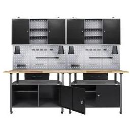 Werkstatt-Set ONDIS24 "Klaus mit LED", schwarz (anthrazit, schwarz, grau), B:240cm H:205cm T:60cm, Metall, Werkbänke, 240 cm