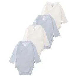 Wickelbody Liliput, Baby, Gr. 44, EURO-Größen, blau (weiß, hellblau), 95% Baumwolle, 5% Polyester, unifarben, V-Ausschnitt, Bodys, im 4er-Pack aus elastischem Rippmaterial