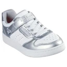 Sneaker Skechers "QUICK STREET", Damen, Gr. 29, silber (wei&szlig;, silberfarben), Lederimitat, metallic, Schuhe Sneaker, Retro Sneaker mit Klettverschluss, Gr&ouml;&szlig;enschablone zum Download