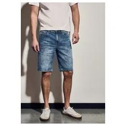 Shorts Street One MEN, Herren, Gr. 31, blau (indigo blau wash), Web, 63% Baumwolle, 25% Polyester, 10% Viskose, 2% Elasthan, unifarben, gerade kurz, Hosen, 5-Pocket-Style