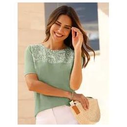 T-Shirt Classic Basics "Kurzarm-Shirt", Damen, Gr. 44, grün (eucalyptus, ecru), 100% Baumwolle, geblümt, gemustert, mehrfarbig, unifarben, Rundhals, Shirts