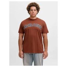 Jack & Jones PlusSize T-Shirt "JJECALEB VARSITY TEE SS O-NECK NOOS PLS", Damen, Gr. 4XL, rot (burnt henna), Jersey, Obermaterial: 100% Baumwolle, JACK & JONES PLUSSIZE, bedruckt, Basic, regular fit normal, Rundhals, Shirts T-Shirt, mit Logobranding