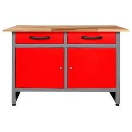 Werkbank ONDIS24 "Werner", rot (rot, anthrazit), B:120cm H:85cm T:60cm, Metall, Werkbänke, höhenverstellbar, ca. 120x60x85 cm