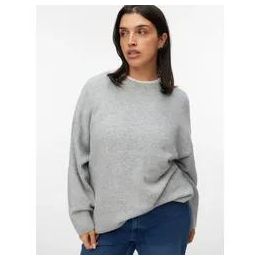 Strickpullover Vero Moda CURVE "VMCBOOM LS O-NECK PULLOVER GA NOOS CUR", Damen, Gr. S, grau (light grau melange), Strick, Obermaterial: 85% Polyester, 7% Polyacryl, 5% Wolle, 3% Elasthan, unifarben, loose fit normal, Rundhals, Rippstrickbündchen, Pullover