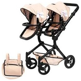 Puppen-Zwillingsbuggy BAYER "Twin Neo", schleife beige, Puppenwagen, KinderB:41,5cm H:81cm T:81,5cm, Kunststoff, Metall, Stoff, mit Wickeltasche, B:41,5cm H:81cm T:81,5cm