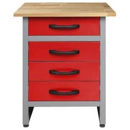 Werkbank ONDIS24 "Bernd", rot (rot, anthrazit), B:60cm H:85cm T:60cm, Edelstahl, Werkbänke, höhenverstellbar, 4 Schubladen, ca. 60x60x85 cm