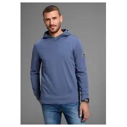 Kapuzenshirt DELMAO "Neue Kollektion", Herren, Gr. 3XL (64/66), jeansblau, Single Jersey, Obermaterial: 100% Baumwolle. Futter: 100% Baumwolle, unifarben, slim fit, Bündchen, Shirts, mit Badge am Ärmel