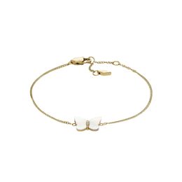 Armband Fossil "Schmuck Geschenk Edelstahl Armschmuck JEWELRY Schmetterling", gold (gelbgoldfarben, kristallweiß, kristallweiß), Armbänder, Damen, 20cm, Edelstahl, mit Zirkonia (synth.) - mit Perlmutt