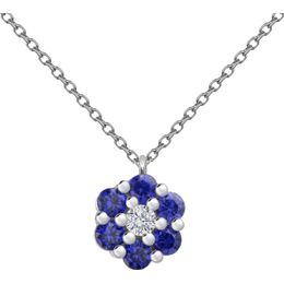 Kette mit Anhänger Firetti "Schmuck Geschenk Silber 925 Halsschmuck Ankerkette Anhänger Blume", blau (silberfarben, blau, kristallweiß), Halsketten, Damen, Silber 925 (Sterlingsilber), L: 43 B: 1,1mm, Made in Germany - mit Zirkonia (synth.), B:1,1mm