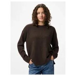Strickpullover Pieces "PCMALOU LS O-NECK CUTLINE KNIT NOOS BC", Damen, Gr. M, hot fudge detail:melange, Strick, Obermaterial: 65% Polyester, 17% Polyacryl, 10% Nylon, 5% Wolle, 3% Elasthan, meliert, loose fit hüftlang, Rundhals, Pullover