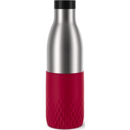 Trinkflasche Emsa "Bludrop Sleeve", rot (dunkelrot), H:26cm, Edelstahl, Silikon, Trinkflaschen, Edelstahl/Silikon, Quick-Press, 12h warm/24h kühl