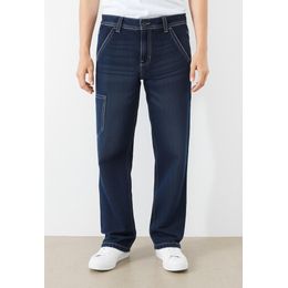 Straight-Jeans name it "NKMRYAN STRAIGHT CARP JEANS 5950-DM NOOS", Jungen, Gr. 164, N-Gr, blau (dunkelblau denimdetail:stitch), Denim/Jeans, Obermaterial: 100% Baumwolle, Abriebeffekte, straight fit knöchellang, Jeans