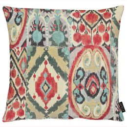 Kissenhülle Apelt "3408", grau (rot, türkis, grau), B:49cm L:49cm, Polyester, Obermaterial: 60% Polyester, 40% Baumwolle, Kissenbezüge