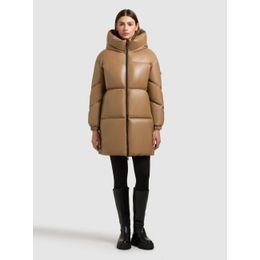 Lederimitatmantel Khujo "LORSA", Damen, Gr. M, light braun, 100% Polyurethan, unifarben, eingesetzt gesmokt mit Gummizug, Mäntel