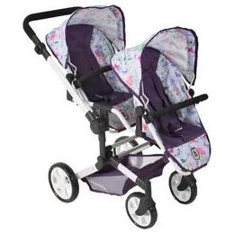 Bayer Chic 2000 Puppen-Zwillingsbuggy CHIC2000 "Linus Duo", lila (flowers lila), Puppenwagen, KinderB:80cm H:79cm T:80cm, Kunststoff, Polyester, Stahl, mit zwei abnehmbaren, bis in Liegeposition verstellbaren Sportsitzen, B:80cm H:79cm T:80cm