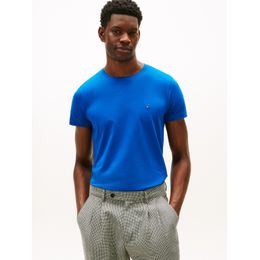 T-Shirt Tommy Hilfiger "STRETCH SLIM FIT TEE mit Rundhals und Logostickerei", Herren, Gr. L, vibrant indigo, Jersey, Obermaterial: 96% Baumwolle, 4% Elasthan, slim fit hüftlang, Rundhals, Shirts, unifarben, casual, slim fit, Baumwollmix, Rundhals