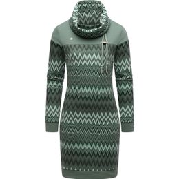 Sweatkleid Ragwear "Chlloe Zig Zag YOUMODO", Damen, Gr. L (40), Normalgrößen, graugrün, Material: 70% Baumwolle, 30% Polyester, figurumspielend ca. Mitte Oberschenkel, hoch geschlossener Ausschnitt, Ärmel ohne Ärmelschlitz Rippstrickbündchen, Kleider, stylisches Langarm Midikleid mit ZigZag-Muster