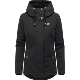 Kurzmantel Ragwear "Alvena YOUMODO", Damen, Gr. 4XL (48), schwarz, Obermaterial: 100% Polyester, Innenfutter: 100% Polyester, Wattierung: 100% Polyester, tailliert Po-bedeckend, hoch geschlossener Ausschnitt, Ärmel ohne Ärmelschlitz Rippbündchen, Mäntel, Wasserdichter Damen Mantel mit verstellbarer Kapuze