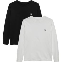 T-Shirt Calvin Klein Jeans "Chest Mono Ls T-Shirt 2-Pack", Jungen, Gr. 4 (104), ck schwarz, hellweiß, Single Jersey, Obermaterial: 100% Baumwolle, regular fit, Rundhals, Shirts, für Kinder bis 16 Jahre und mit Logodruck
