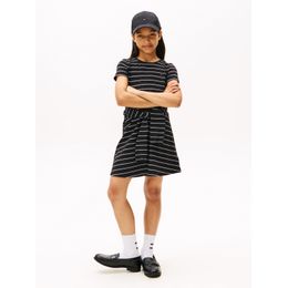 Skaterkleid Tommy Hilfiger "LUREX SKATER DRESS S/S", Mädchen, Gr. 5 (110), N-Gr, schwarz, Web, Obermaterial: 95% Baumwolle, 5% Elasthan, gemustert, gestreift, regular fit kniefrei, Rundhals, eingesetzt gerader Abschluss, Kleider, Kinder bis 16 Jahre