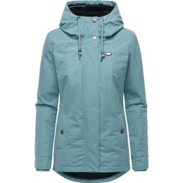 Kurzmantel Ragwear "Alvena YOUMODO", Damen, Gr. 4XL (48), graublau, Obermaterial: 100% Polyester, Innenfutter: 100% Polyester, Wattierung: 100% Polyester, tailliert Po-bedeckend, hoch geschlossener Ausschnitt, Ärmel ohne Ärmelschlitz Rippbündchen, Mäntel, Wasserdichter Damen Mantel mit verstellbarer Kapuze
