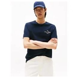 T-Shirt Tommy Hilfiger "OUTLINE FLAG SCRIPT TEE", Herren, Gr. XXL, blau (desert sky), Single Jersey, Obermaterial: 100% Baumwolle, regular fit, Rundhals, Shirts