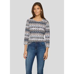 3/4-Arm-Shirt Rabe, Damen, Gr. 42, flanell, Web, Obermaterial: 92% Baumwolle, 8% Elasthan, bedruckt, gemustert, tailliert hüftbedeckend, Rundhals, Shirts, mit grafischem Muster