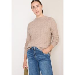 Strickpullover Cecil, Damen, Gr. M (40), sandalwood beige melange, Strick, Obermaterial: 37% Baumwolle, 34% Polyacryl, 26% Polyester, 3% Elasthan, Zopfmuster, meliert, regular fit hüftbedeckend, hoch geschlossener Ausschnitt, Rippstrickbündchen, Pullover, mit Turtle Neck, Zopfmuster