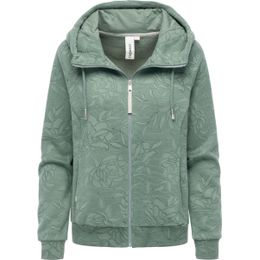 Sweatjacke Ragwear "Fllawia Print", Damen, Gr. L (40), dusty, 70% Baumwolle, 30% Polyester, gerade hüftbedeckend, hoch geschlossener Ausschnitt, eng Rippstrickbündchen, Sweatjacken, modische Damen Zip-Jacke mit Allover-Print