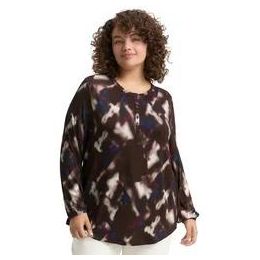 Langarmshirt Tom Tailor PLUS, Damen, Gr. 46, braun blurry argyle, Single Jersey, Obermaterial: 95% Viskose, 5% Elasthan, bedruckt, lässig geschnitten hüftbedeckend, Rundhals, elastischer Bund, Shirts, mit grafischem Muster