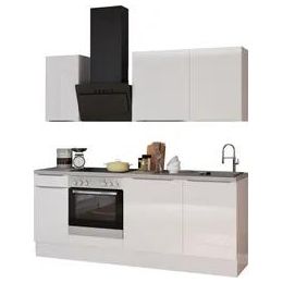 Küchenzeile KOCHSTATION "KS-Aken", küche: weiß, korpus: weiß matt, arbeitsplatte: oxid grau, B:210cm H:211,8cm T:60cm, Komplettküchen-Sets, Küchenzeile, Breite 210 cm, wahlweise mit E-Geräten, mit Arbeitsplatte 38 mm stark