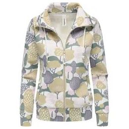 Sweatjacke Ragwear "Ronette Print", Damen, Gr. S (36), elfenbeinfarben, 70% Baumwolle, 30% Polyester, tailliert hüftbedeckend, hoch geschlossener Ausschnitt, eng Rippstrickbündchen, Sweatjacken, Zip-Jacke mit Allover-Print und hohem Kragen
