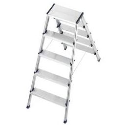 Doppelleiter Hailo "D60 StandardLine", grau (aluminiumfarben, schwarz), B:48,8cm H:119,8cm L:19,8cm, Aluminium, Kunststoff, Leitern, Alu-Sicherheits-Doppelstufenleiter 2x5 Stufen
