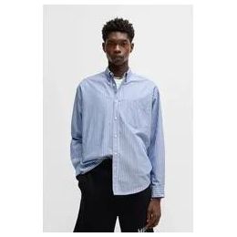 HUGO BOSS Langarmhemd HUGO BLUE "Ebill", Herren, Gr. L, N-Gr, blau (open blau493), Web, Obermaterial: 100% Baumwolle, gestreift, oversize hüftbedeckend, 1-Knopf-Manschette mit Schlitz, Hemden, oversize