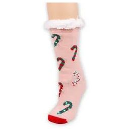 Socken Capelli New York "Haussocke SOX-82289-GE", Damen, Gr. 39/42, pink combo, Obermaterial: 100% Polyacryl, gemustert, mehrfarbig, Socken, rutschhemmende Sohle, Feinstrick, gemustert, warm gefüttert