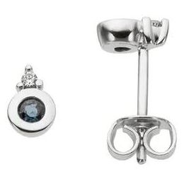 Paar Ohrstecker Firetti "Schmuck Geschenk Gold 333 Ohrschmuck Farbstein Edelstein Saphir", bunt (weißgoldfarben, blau, blau), Ohrringe, Damen, 0,02 P2 = erkennbare Einschlüsse, Diamanten Weißgold 333, Diamanten, Weißgold 333, mit Saphir - mit Brillant