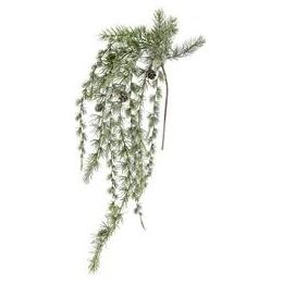 Kunstzweig I.GE.A. "Kieferhänger", grün, weiß, B:20cm H:65cm L:20cm, Kunststoff, Kunstpflanzen, Kieferzweig hängend mit Zapfen Schnee geeist Kunsttanne Deko Dekozweig