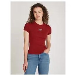 T-Shirt Tommy Jeans CURVE "TJW SLIM ESSENTIAL LOGO1 TEE EXT", Damen, Gr. XXXL(46), rot (regatta rot), Single Jersey, Obermaterial: 100% Baumwolle, unifarben, figurbetont, Rundhals, Shirts, in Großen Größen mit Logoschriftzug
